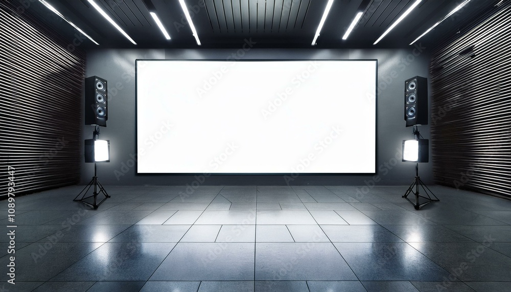 Big blank light screen instead of wall with projectors in empty ...