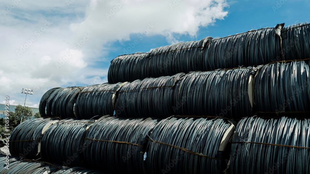 Stacked of high carbon wire rod for heavy industry production,Pile of ...