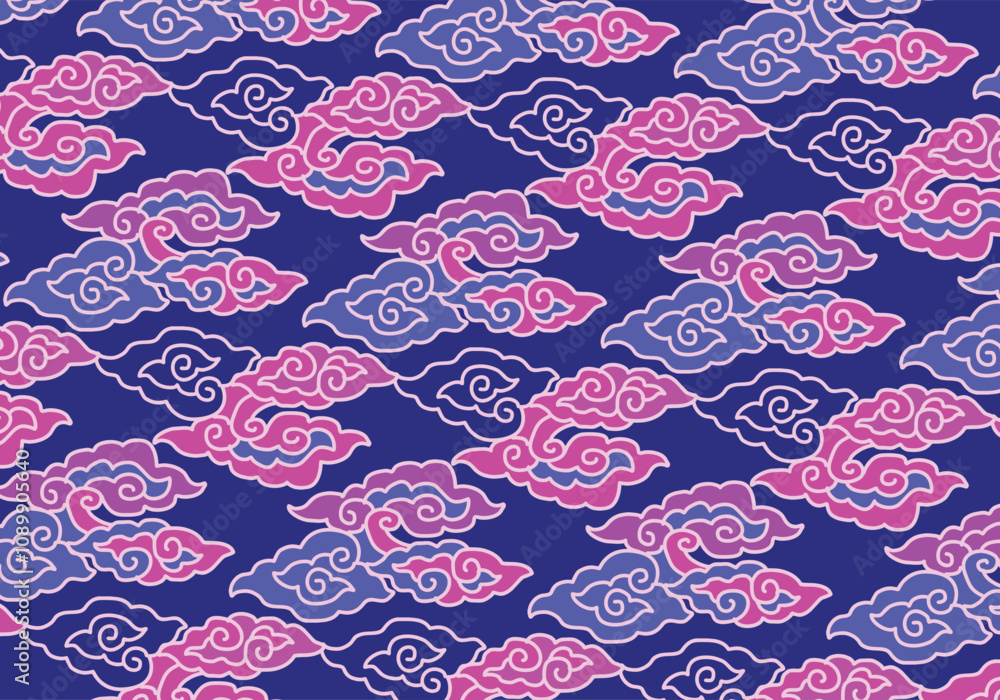 Motif Mega Mendung, batik motif typical of West Java Indonesia, curved ...