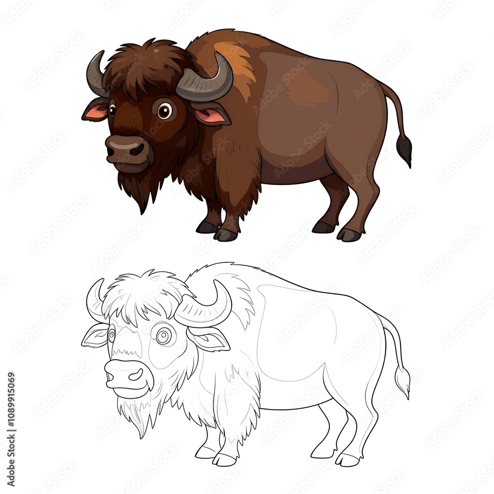 Cheerful Cartoon Yak Coloring and Illustration, Yak Matching Line Art ...