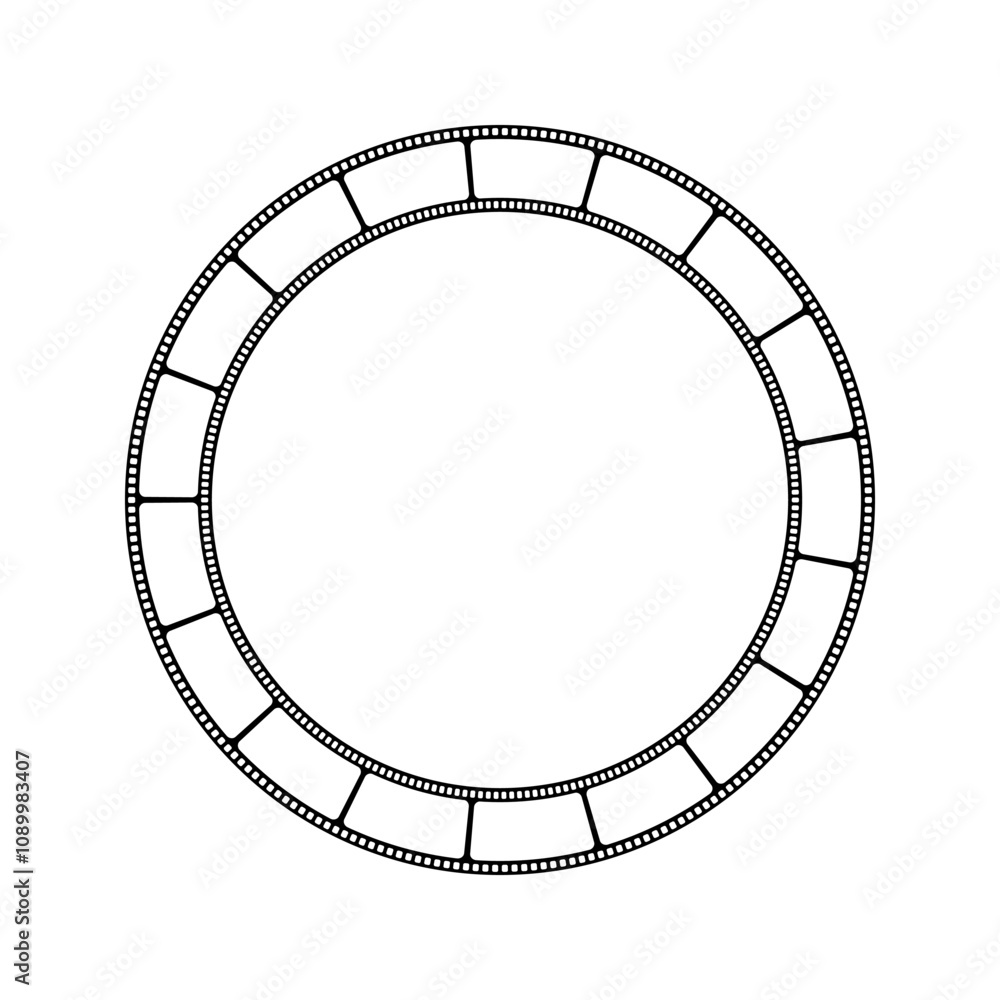 Round frame with filmstrip as a border. Video or photo camera tape in ...