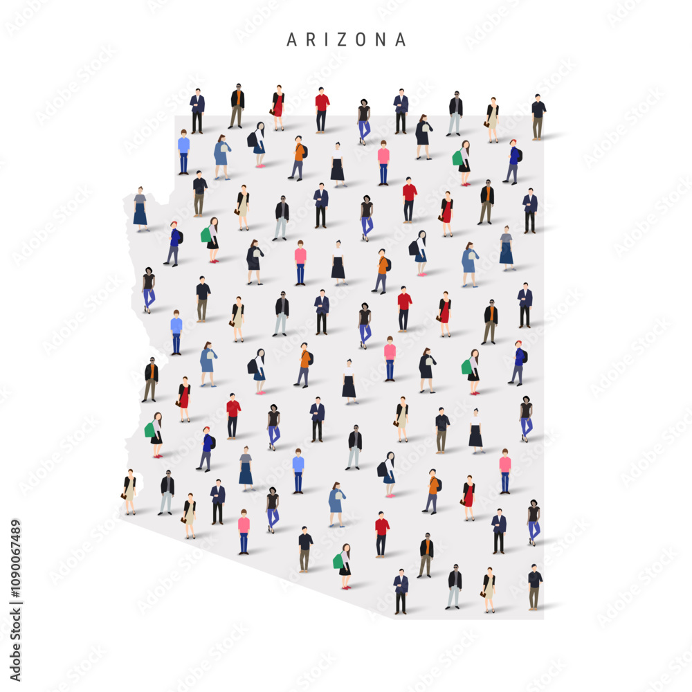 Arizona US state population map. Large group of realistic a diverse ...