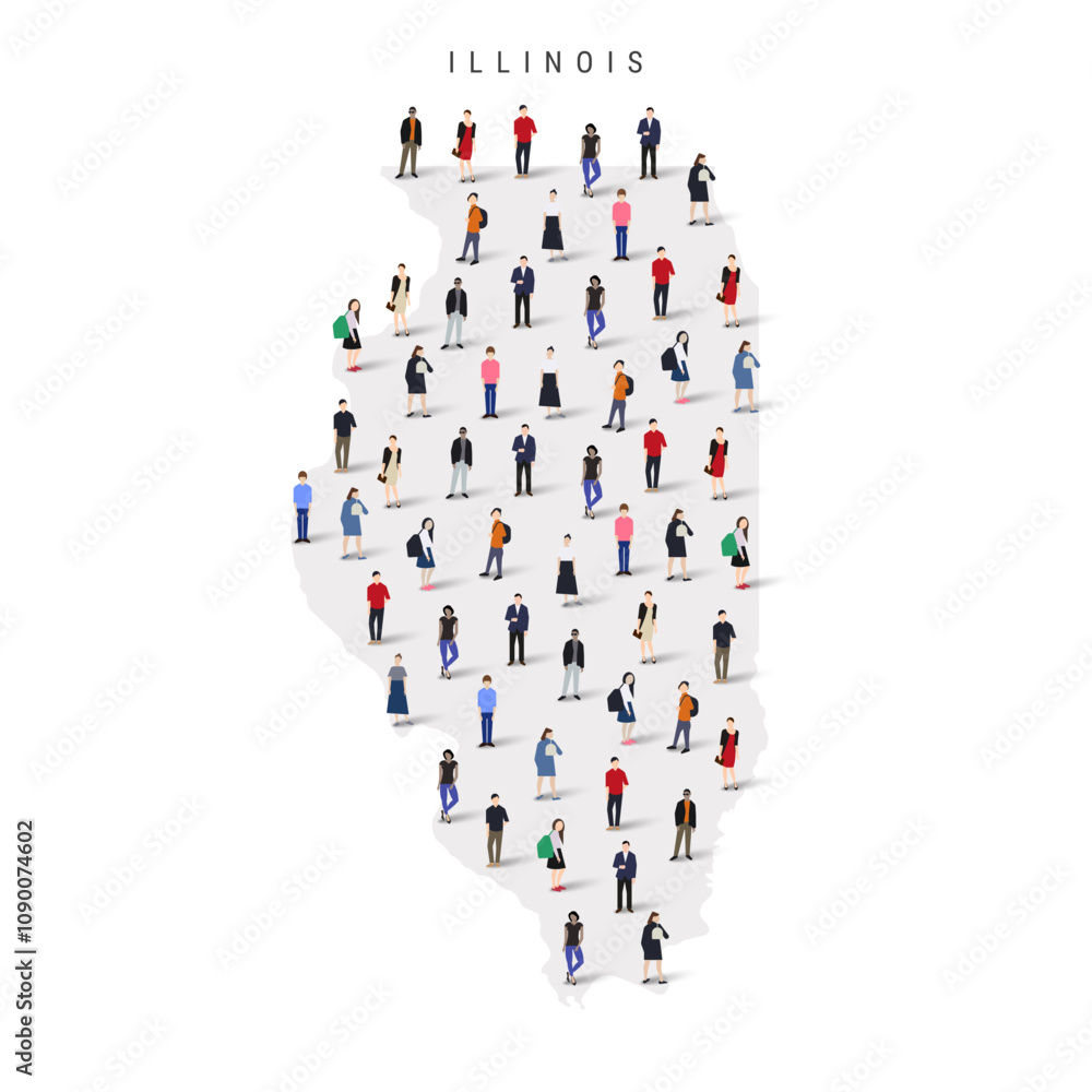 Illinois US state population map. Large group of realistic a diverse ...
