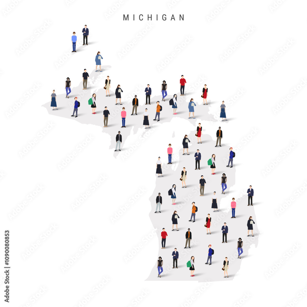 Michigan US state population map. Large group of realistic a diverse ...
