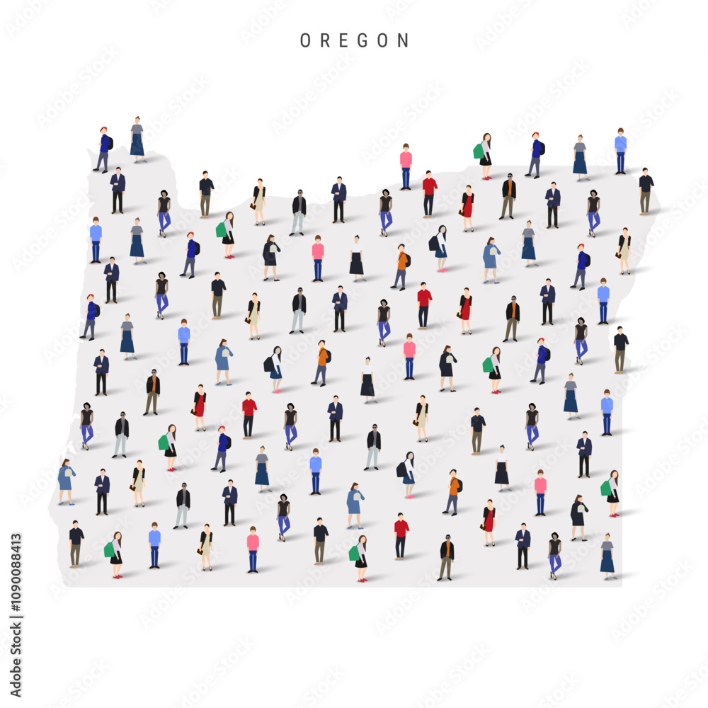 Oregon US state population map. Large group of realistic a diverse ...