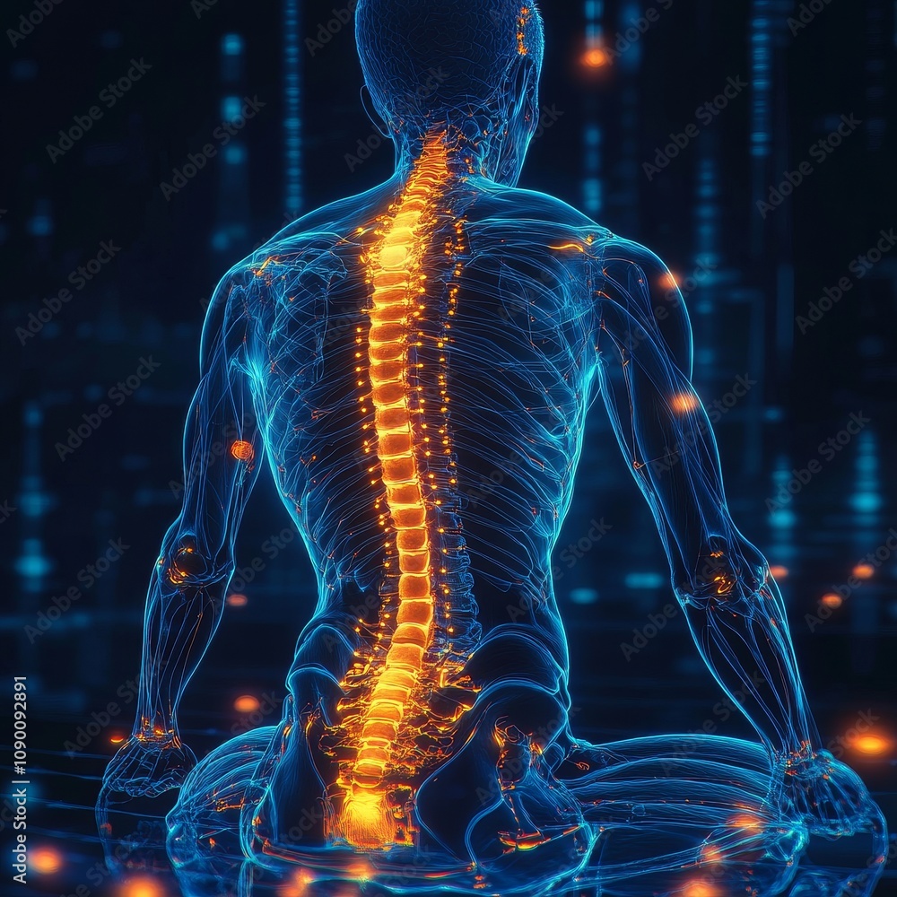 Lumbar spine injury illustration, focusing on nerve compression and ...