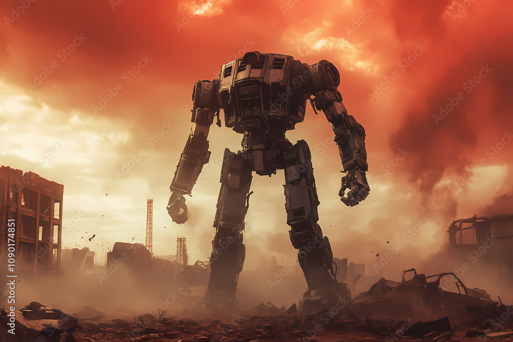 Colossal Robot Warrior in Post Apocalyptic Wasteland, Gaming Wallpaper ...