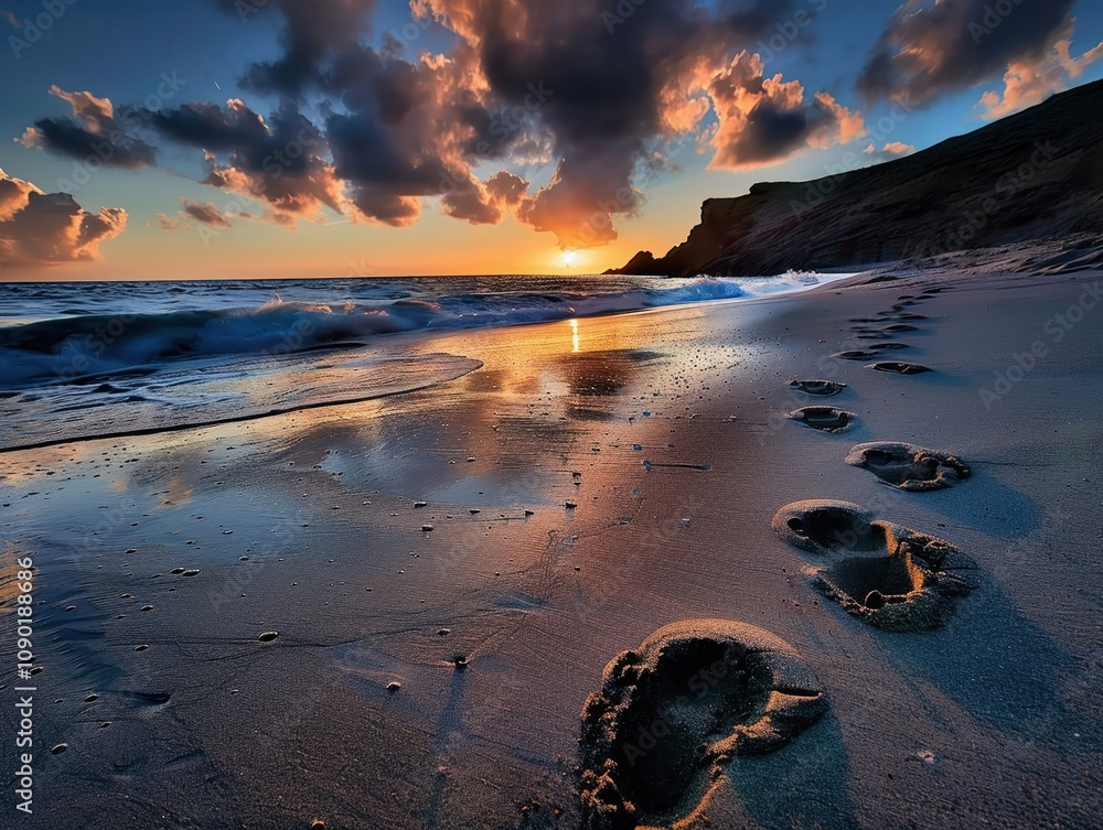 The Footprints in the Sand poem visualized with a single set of ...