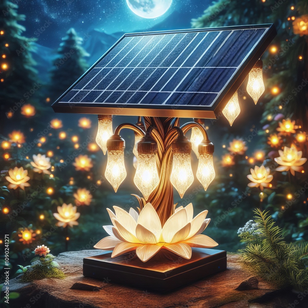 Solar Powered Lights A set of lights that are powered by solar e Stock ...