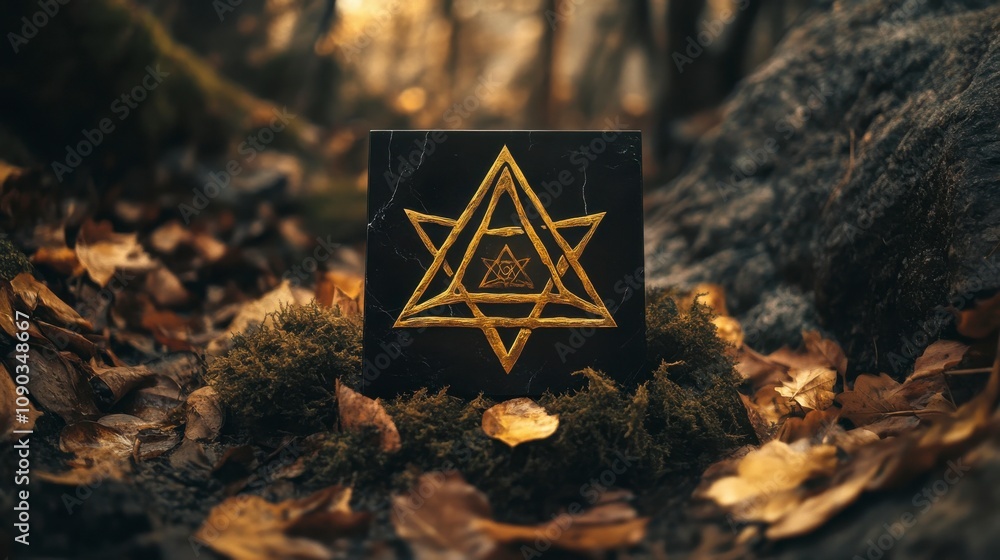 Mysterious Occult Symbols in Dark Forest Setting Stock Photo | Adobe Stock