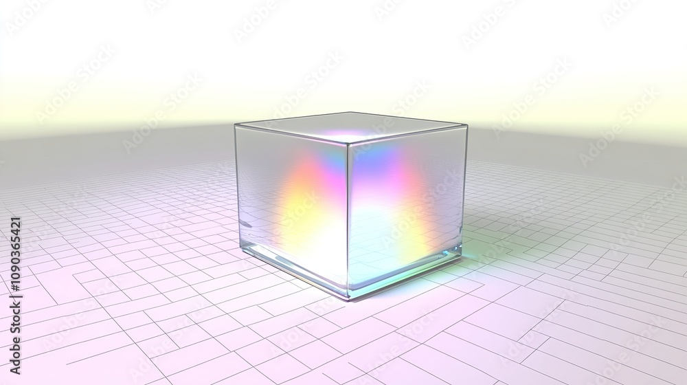 Isometric View of a Thin Box with Floating Laser-Illuminated Cube on a ...