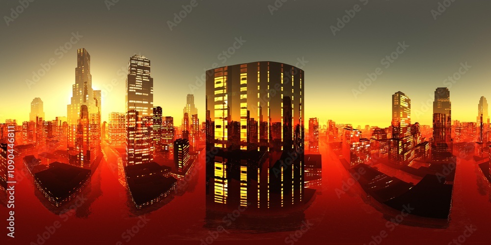 Night city, Cityscape, Environment map. HDRI map. Equirectangular ...