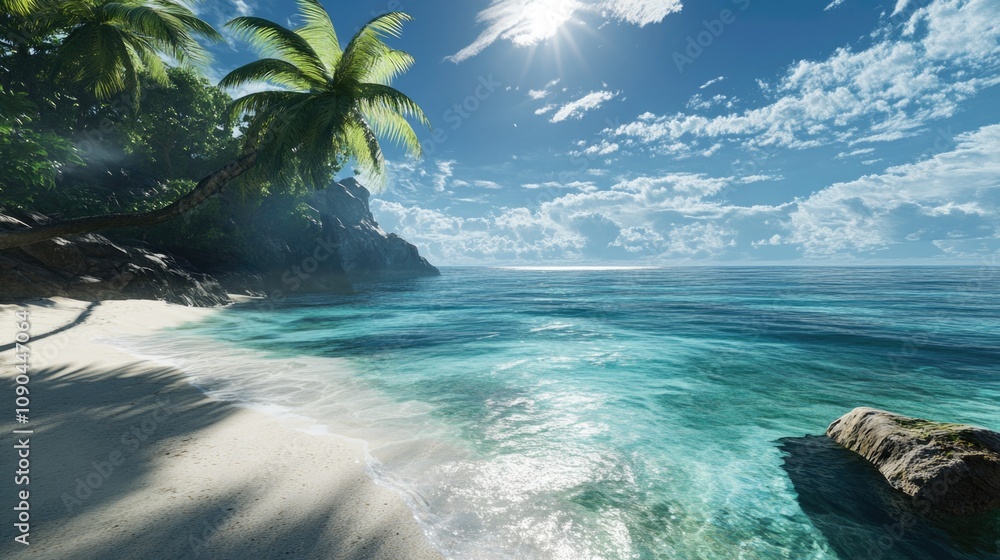 Virtual Ocean Paradise A digitally created ocean scene with a setting ...