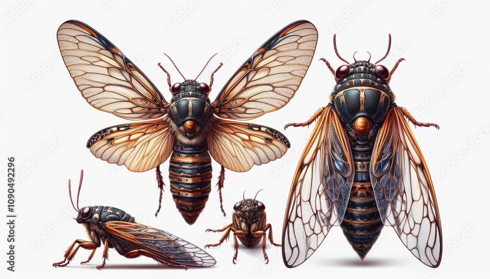 Cicadas Realistic side, front and top view, isolated on white ...