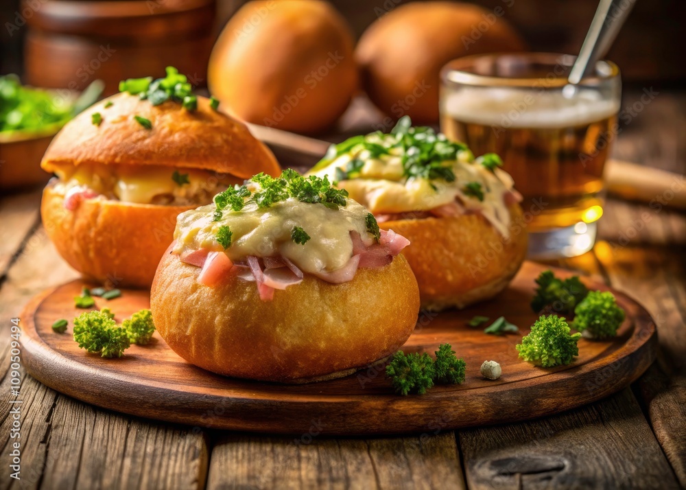 Minimalist Photography of Stuffed Langos with Ham and Trappist Cheese ...