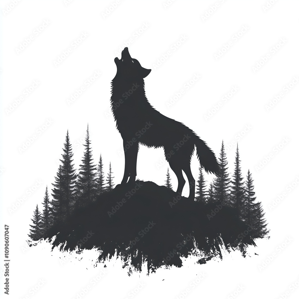 logo of a wolf, full body, side view, simple lines, white background ...