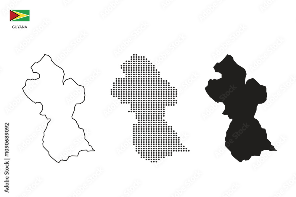 Stylized Guyana Map Variations: Minimal Outline, Dotted Grid, and Solid ...