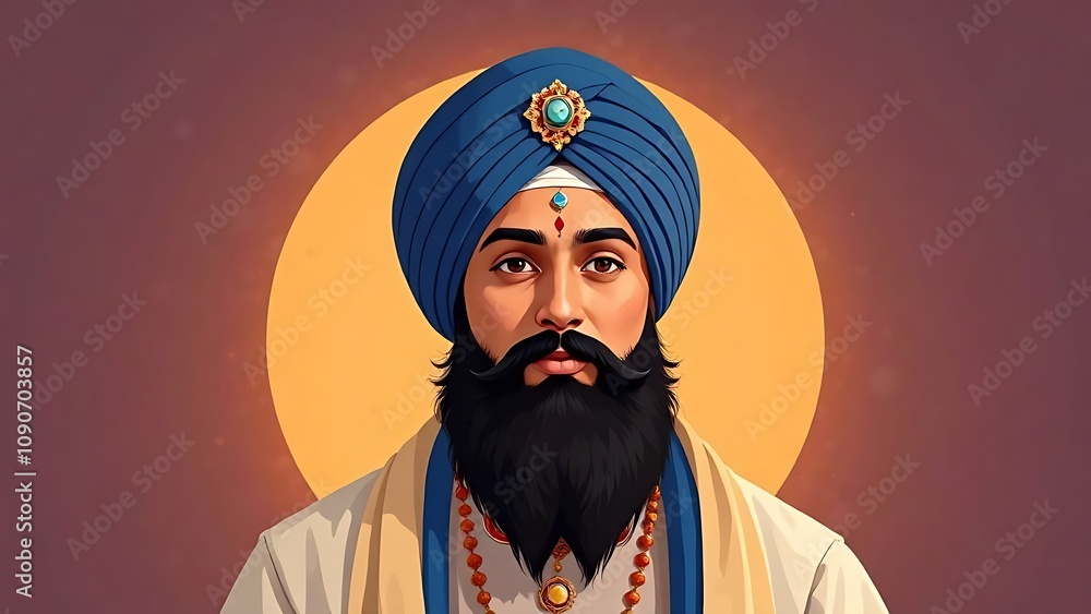 Artistic portrait of Guru Gobind Singh Ji, commemorating his legacy and ...