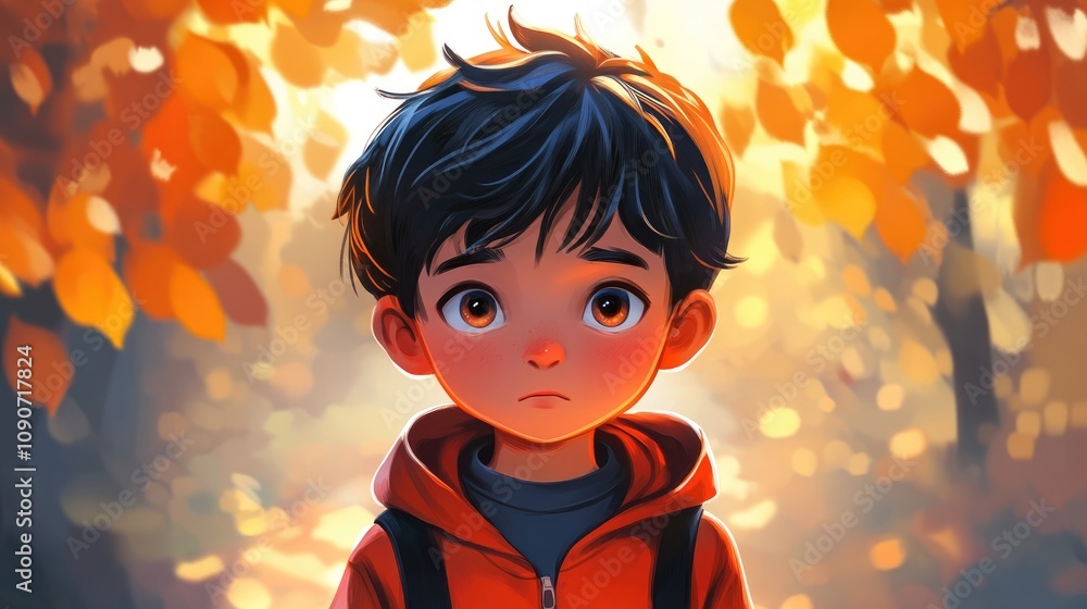 Digital painting of a young boy in anime style Features a 2D cartoon ...