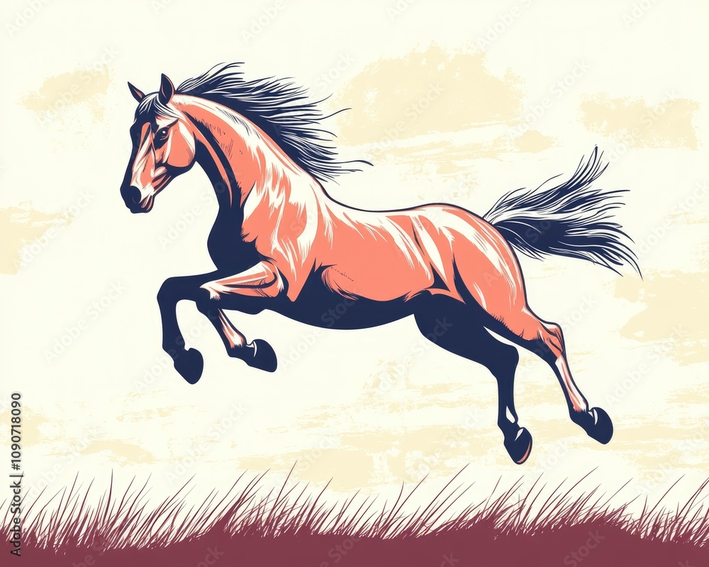 2D cartoon illustration of a horse silhouette featuring a jumping ...