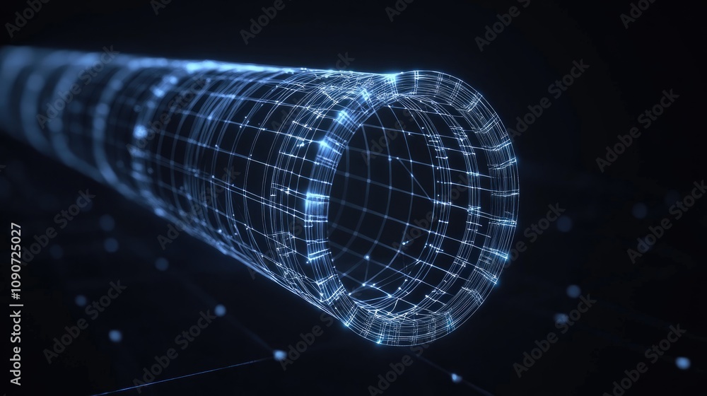 Wireframe cylinder with connecting dots and lines Connection structure ...