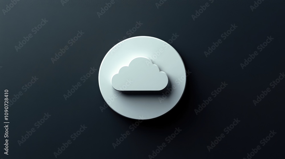 White circle on a black backdrop depicting cloud storage on a computer ...
