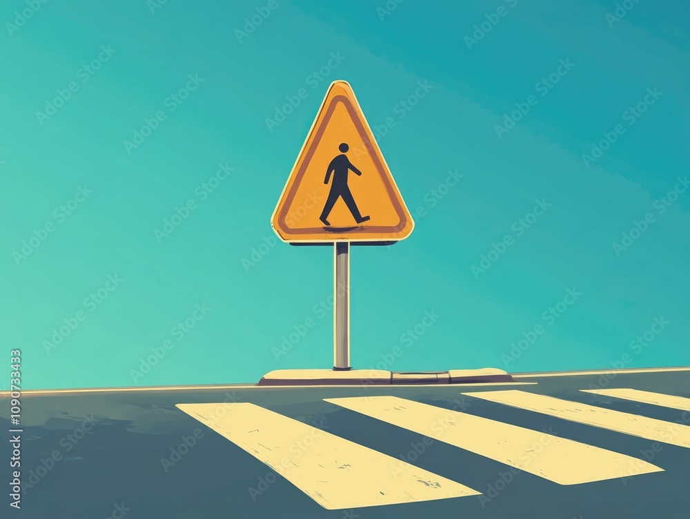 2D cartoon illustration of a road sign indicating a pedestrian crossing ...