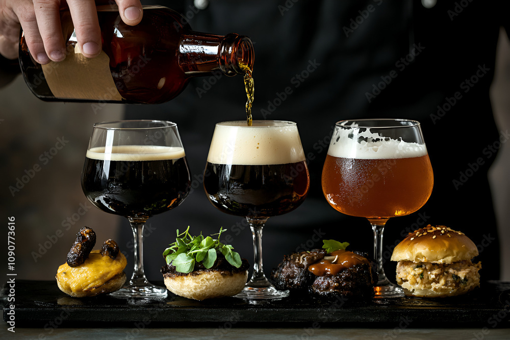 Pouring craft beer and serving gourmet food restaurant bar culinary ...