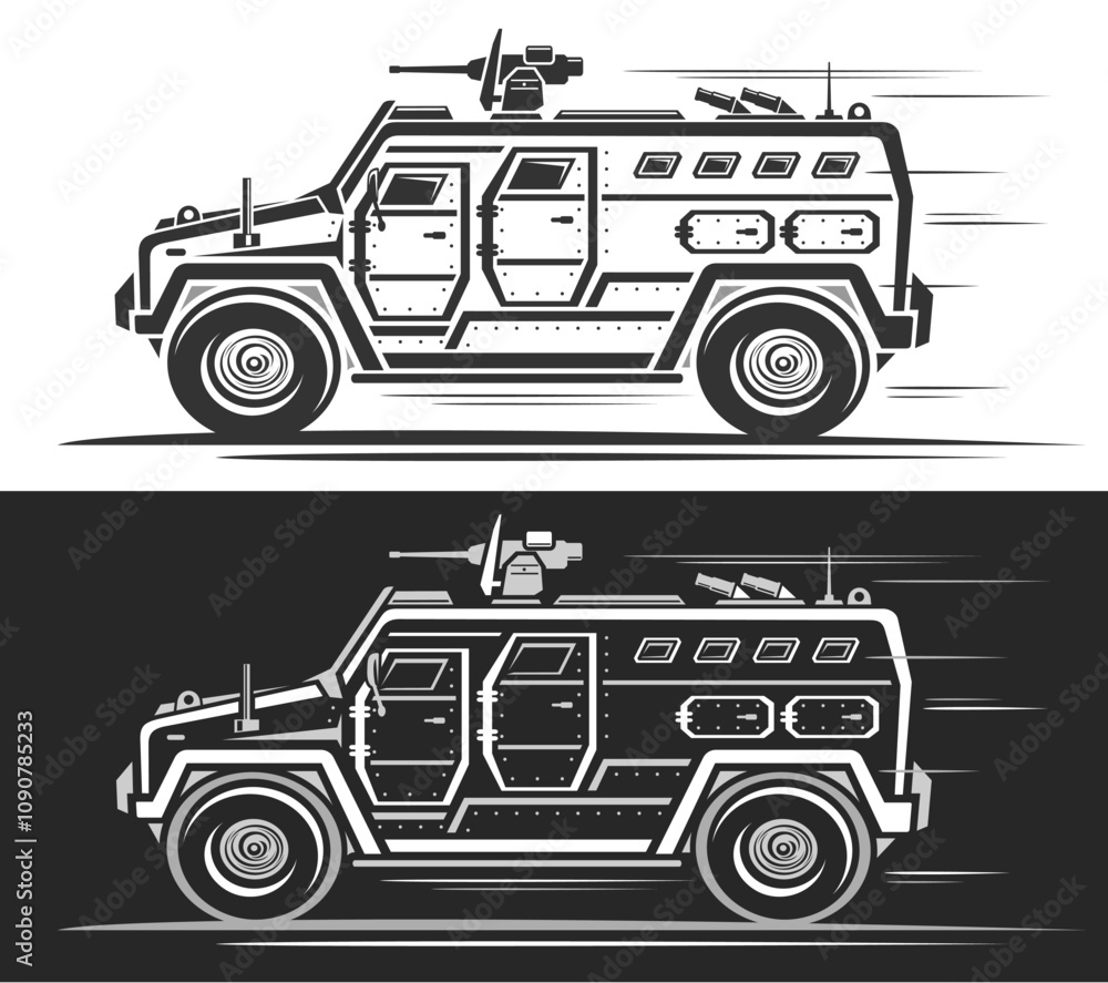 Vector logo for Army Armored Vehicle, automotive horizontal banner with ...