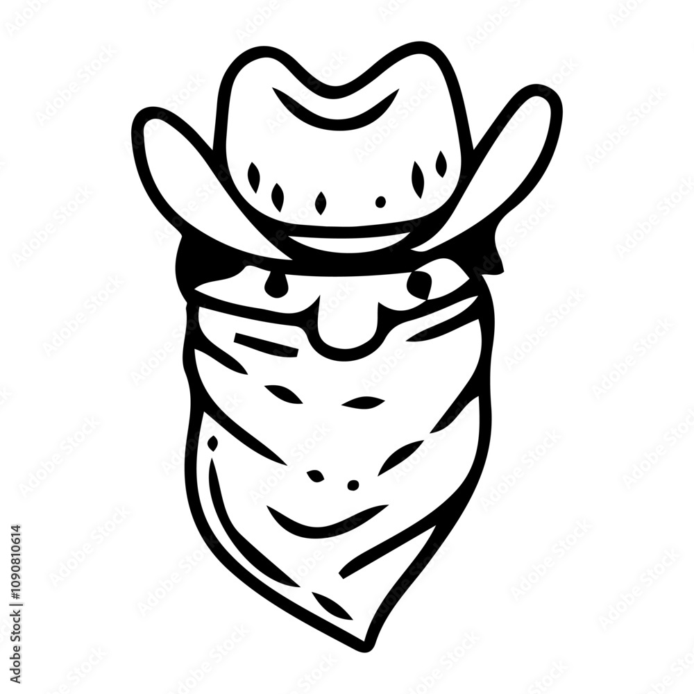 Cowboy head hand drawn doodle. Wild west bandit in bandana and hat ...