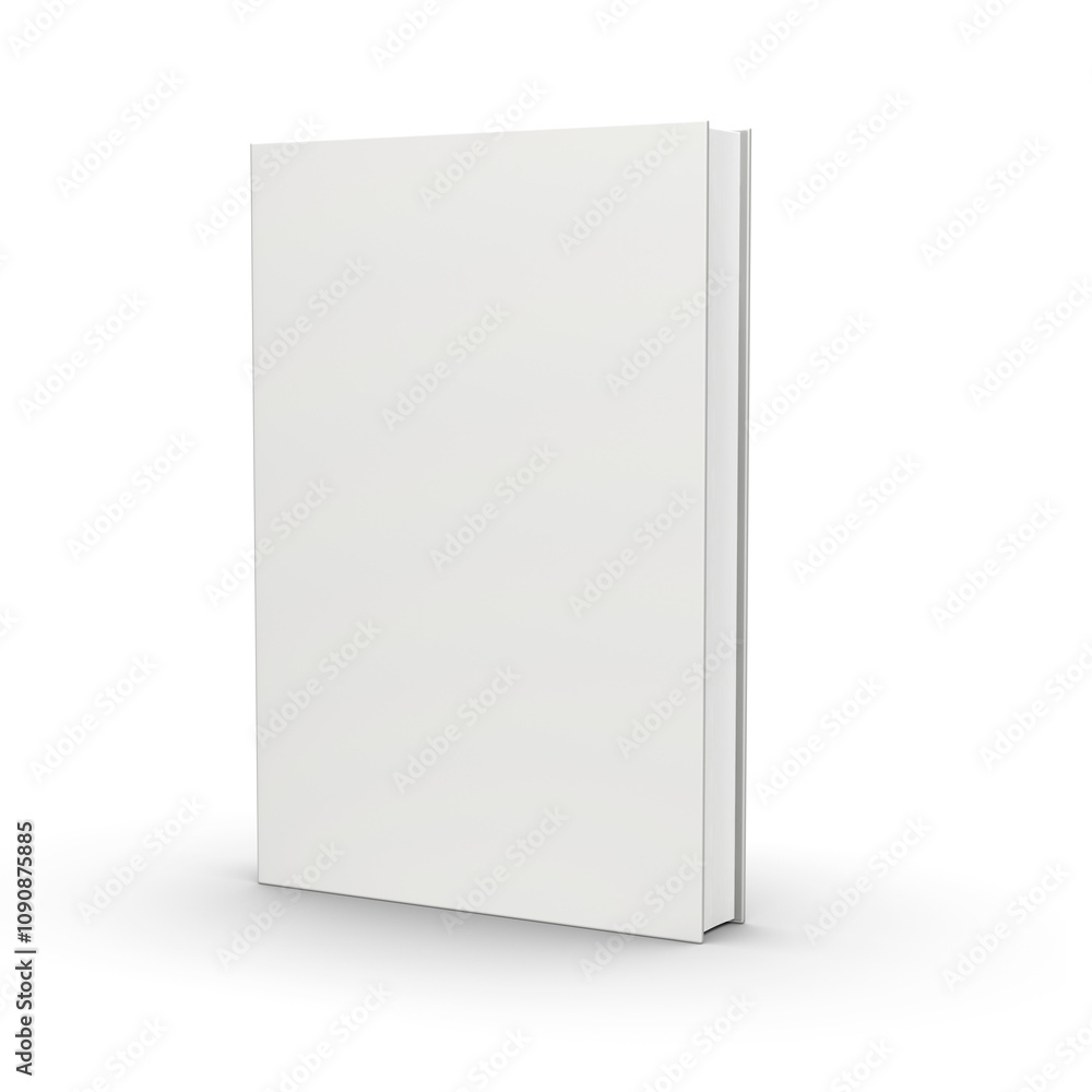 A blank standing book with a white cover, angled slightly and casting ...
