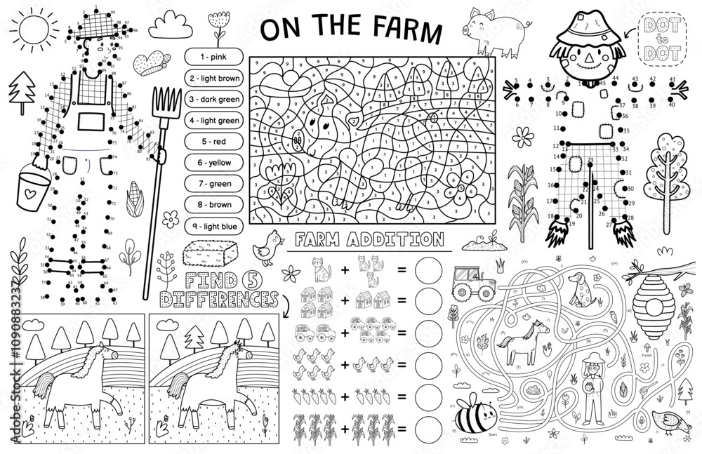 On the farm placemat with cute animals. Farm activity mat for kids with ...