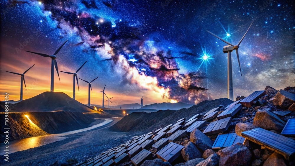 Night Photography of Pure Cobalt Ore Under a Starry Sky with Elements ...