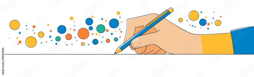image clipart of a hand drawing a line with a pencil. An isolated hand ...