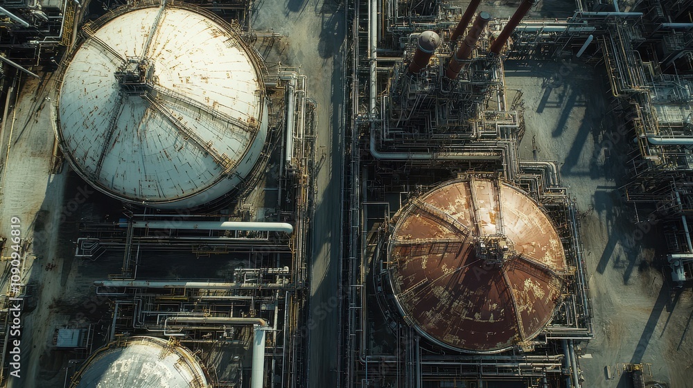 Crude Oil Refinery Operation Concept Elevated Aerial View of Industrial ...