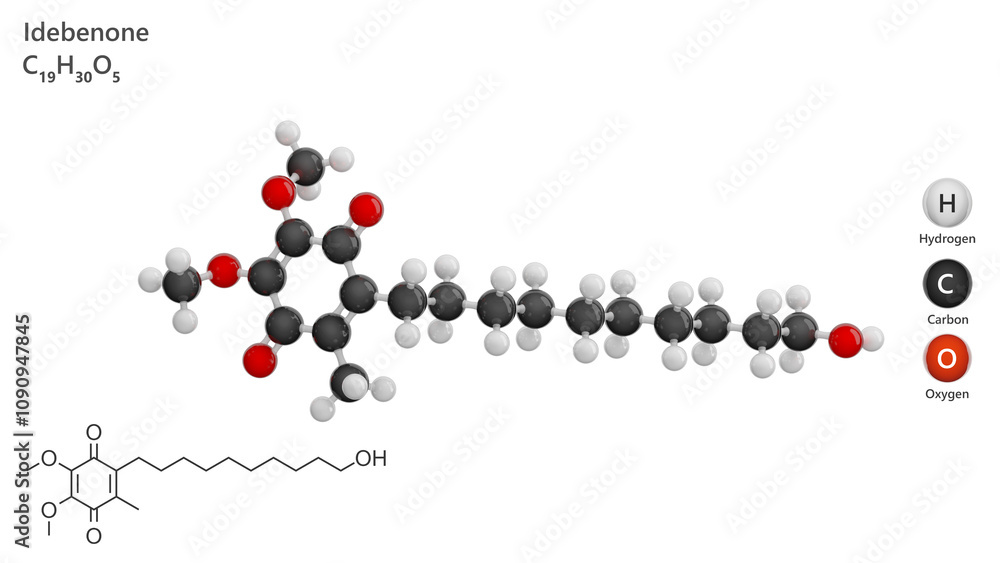 Molecule: Idebenone. Analogue of Coenzyme Q10. Molecular structure ...