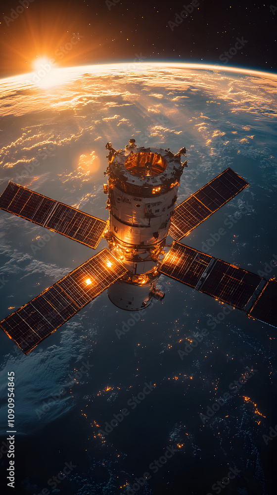 Realistic photograph of an advanced satellite orbiting Earth ...