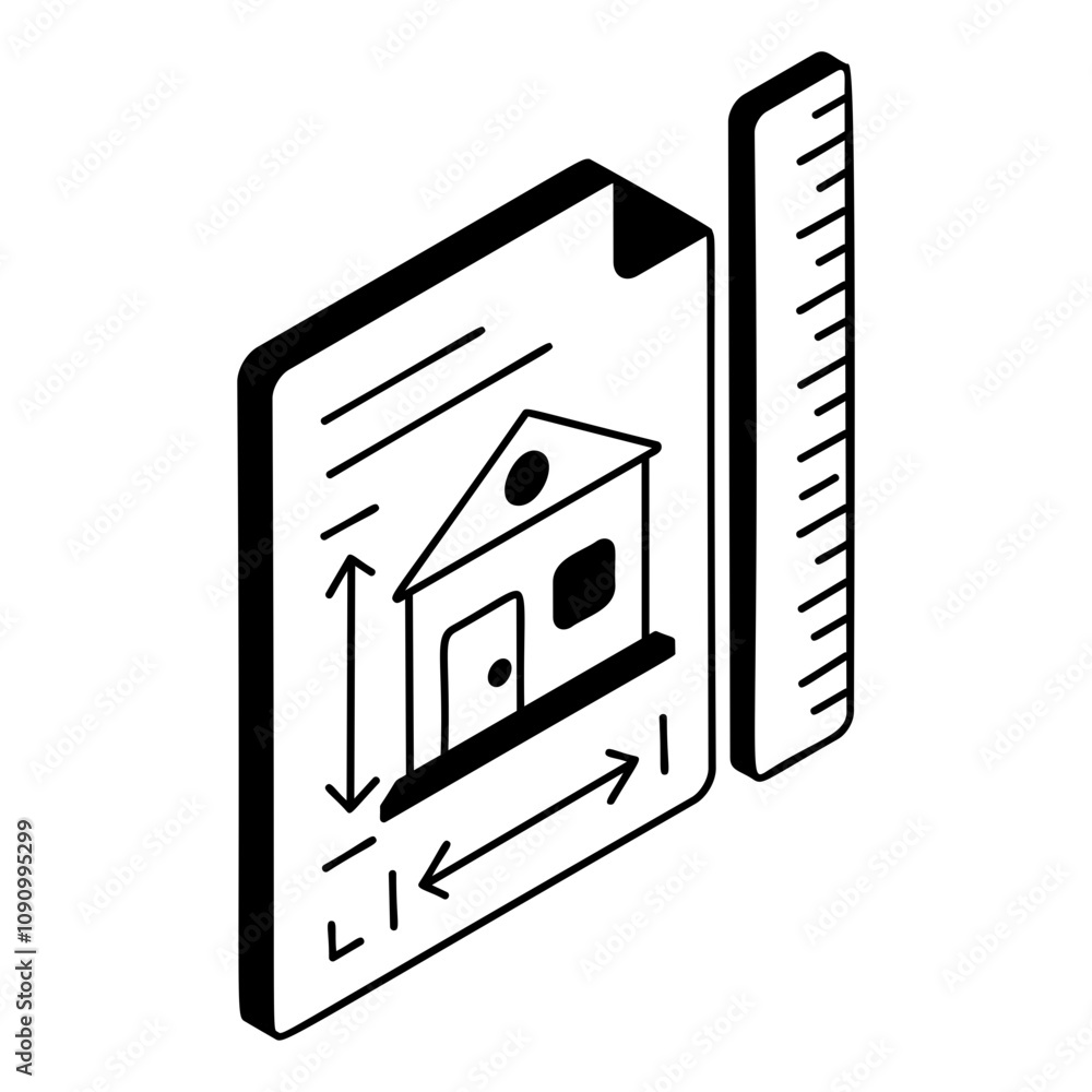 straight-on view of cottage drawing outline isometric vector, Handyman ...