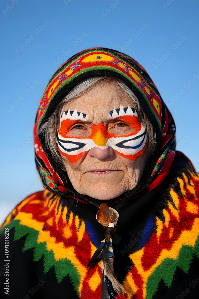 Foto de Stock Elderly sami woman wearing traditional clothing and face ...