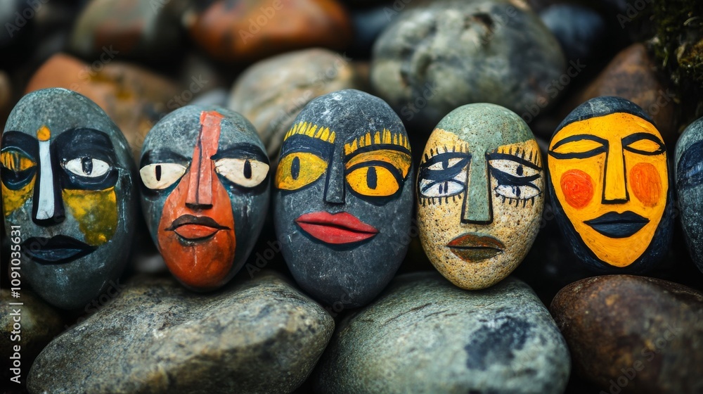 Stones with painted faces symbolizing various emotions, reminding us of ...
