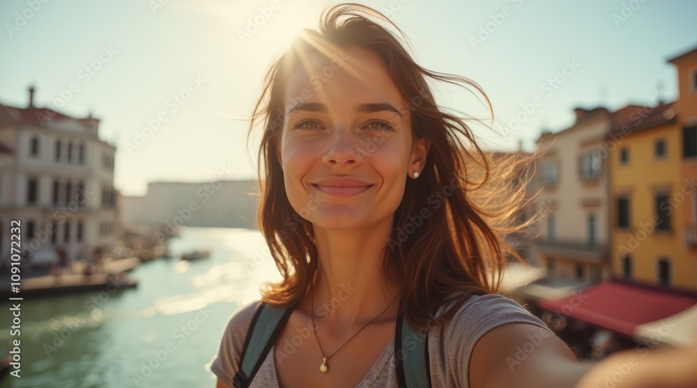 Exploring Venice Carnival: A Young Native Woman Enjoys a Selfie ...