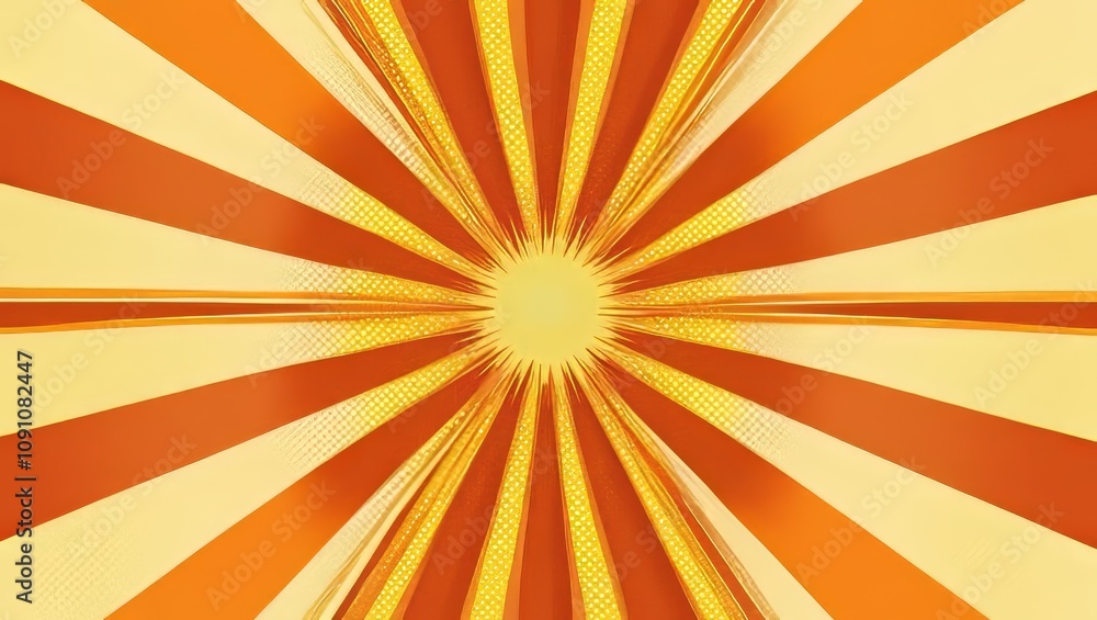 Retro yellow sunburst vector background with halftone rays. Vector ...
