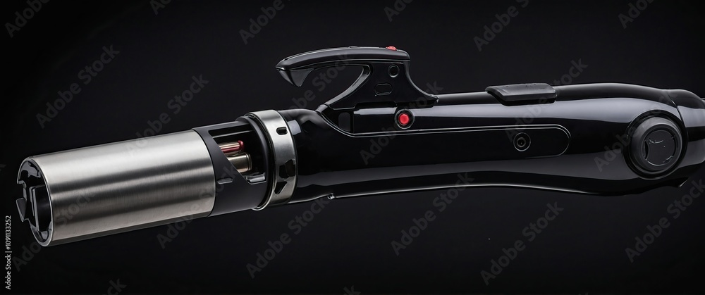 Sleek black firearm showcasing modern design and advanced mechanics ...