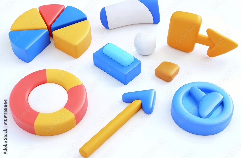 Stock-Illustration „Visual charts and diagrams, a 3D icon set. Analytics, statistics ...