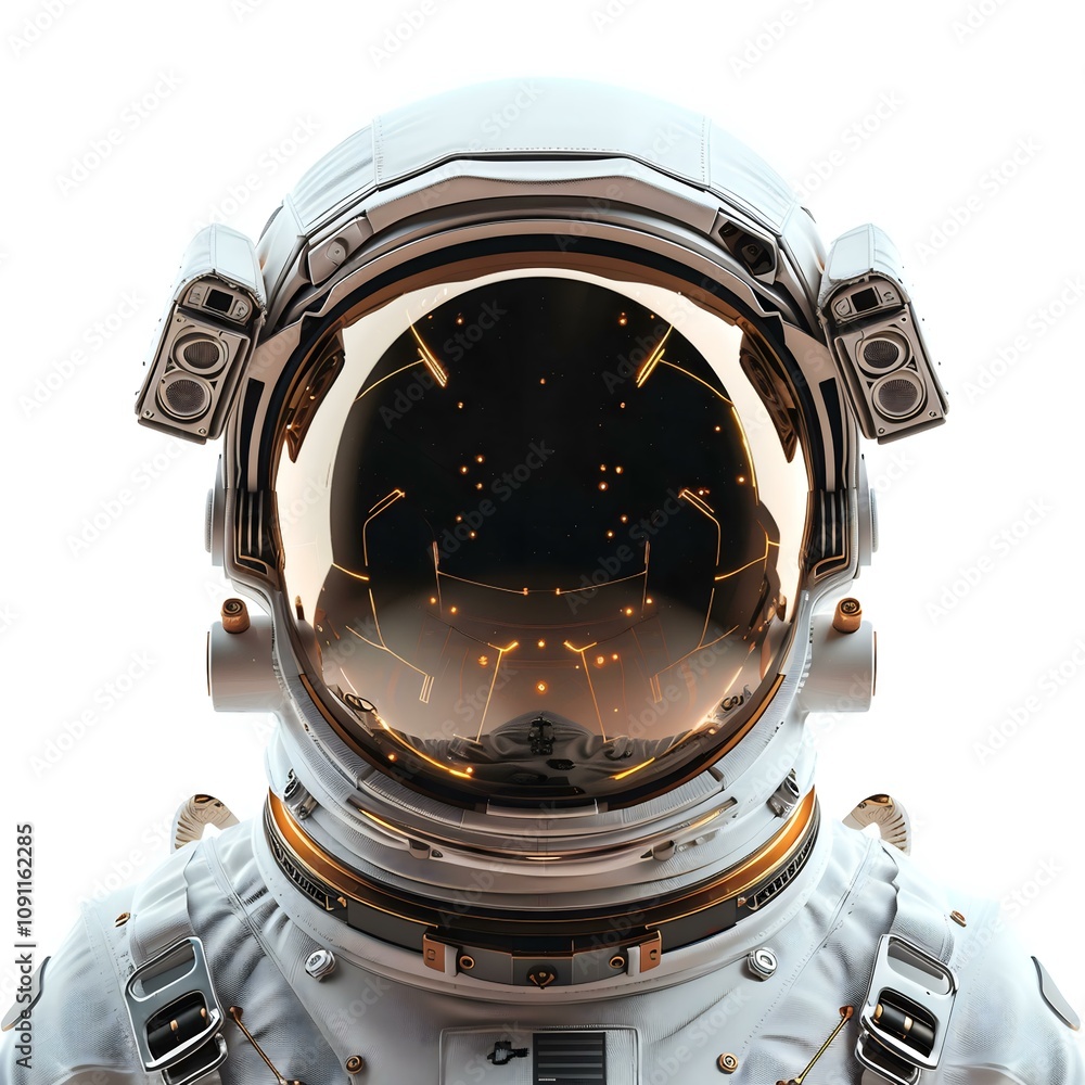 3d unreal render, futuristic astronaut helmet facing forward toward the ...
