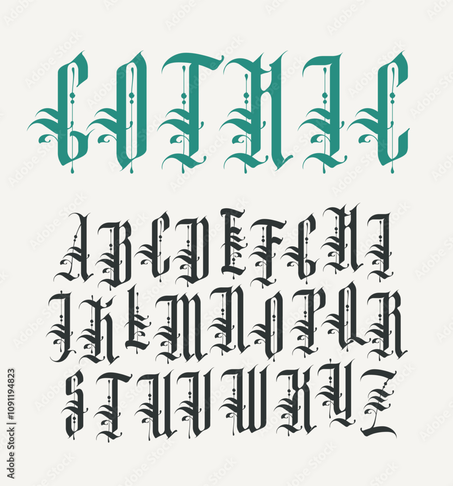 Antique gothic font. Set of capital letters of English alphabet in ...