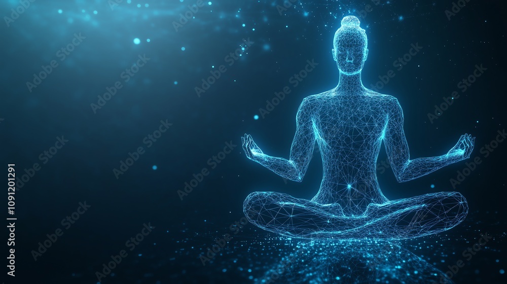 Abstract Tadasana Pose with Dark Blue Background, Featuring Low Poly ...