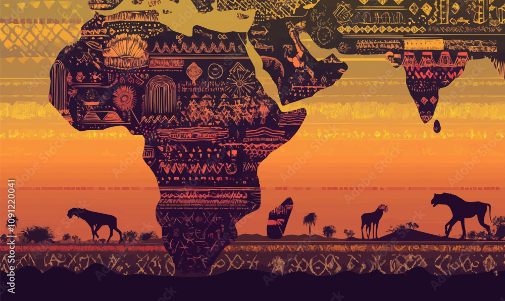 Continent Africa, abstract silhouette of african map with geometric ...