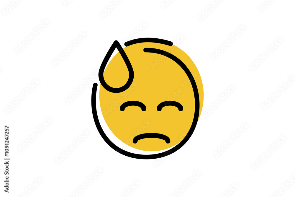 Sweaty face emoji in abstract line art with yellow base color. Emoticon ...