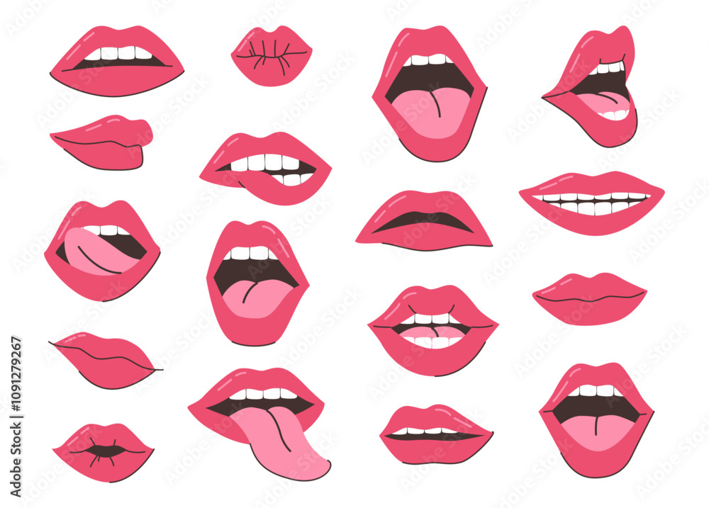 Magazine style collage with female lips. Vector isolated expression of ...